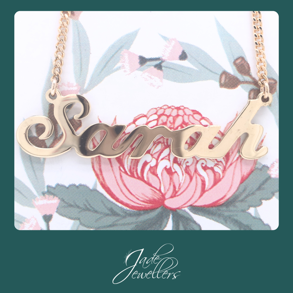 Custom Made 9ct Yellow Gold Nameplate Necklace – Jade Jewellers