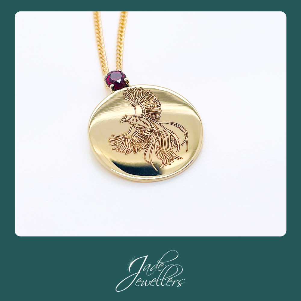 Custom Made 9ct Yellow Gold Ruby Phoenix Pendant – Jade Jewellers